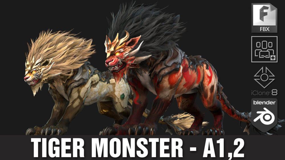 Tiger Monster A1 3D model - Download Mammals on 3DModels.org