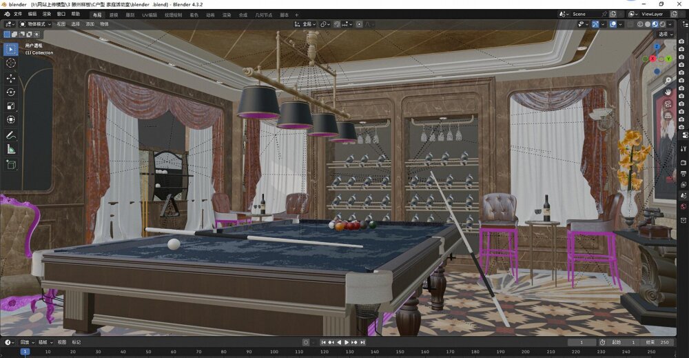 Billiard Room Luxury 3D model - Download Rooms on 3DModels.org