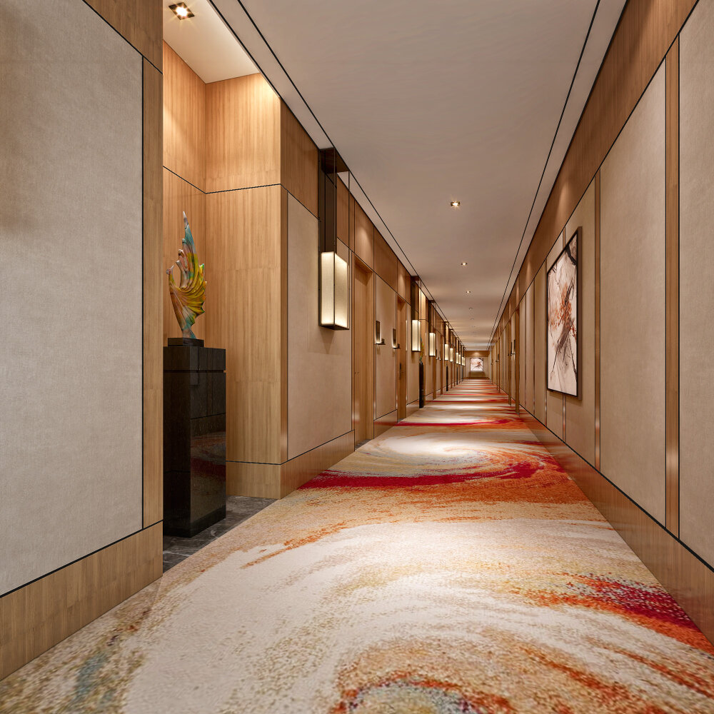 Hotel Hallway Red Swirl 3D model - Download Hall on 3DModels.org