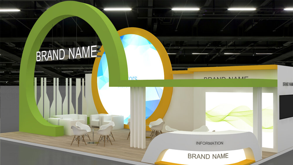 Exhibition Booth Design with Circular Archway and Seating Area 3D 모델 ...