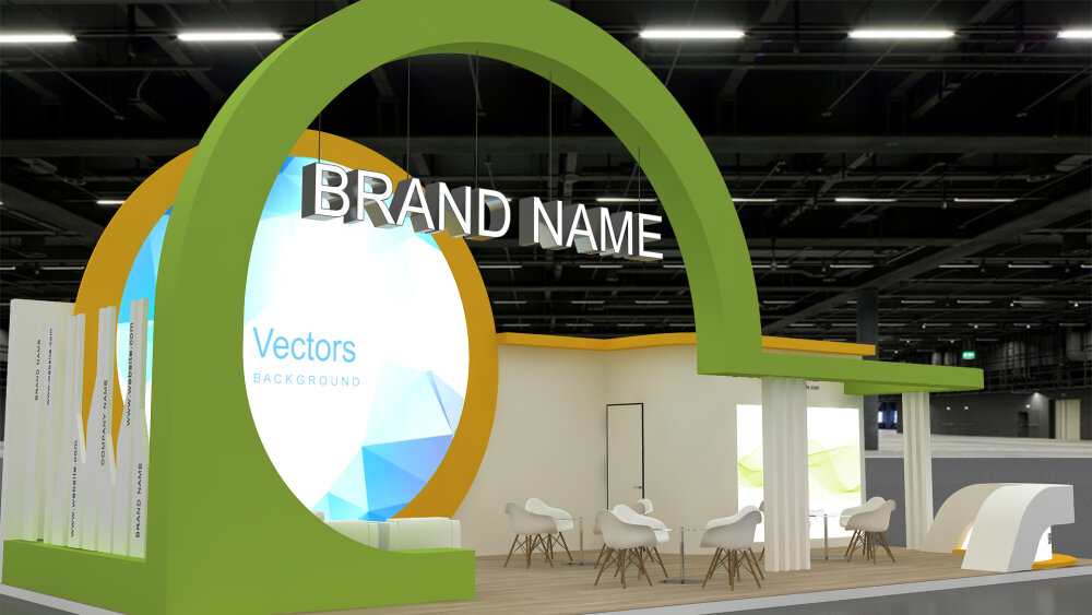 Exhibition Booth Design with Circular Archway and Seating Area 3D 모델 ...