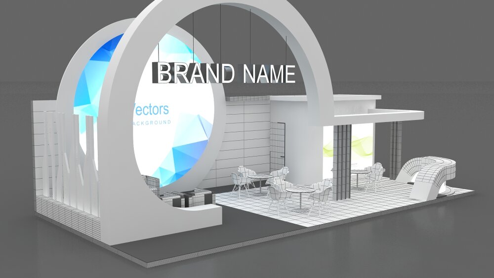 Exhibition Booth Design with Circular Archway and Seating Area 3D 모델 ...
