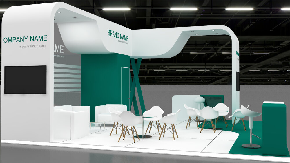 Exhibition Stand with Integrated Reception Desk and Seating Area 3D ...