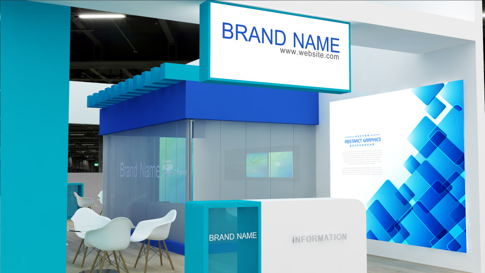 Exhibition Booth with Interactive Display and Branding Elements 3D ...