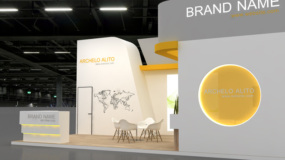 Exhibition Booth with Curved Walls and Integrated Lighting 3D model ...