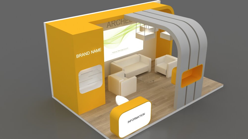 Exhibition Booth with Seating Area and Accent Lighting 3D model ...