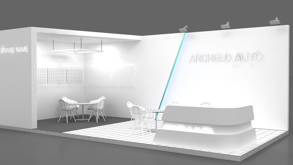 Trade Show Exhibition Booth with Seating Area and Branding Display 3D ...