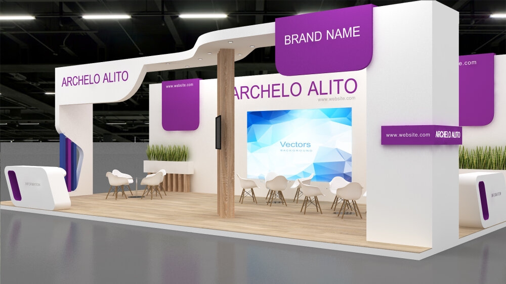 Trade Show Booth with Branded Canopy and Seating Area 3D model ...
