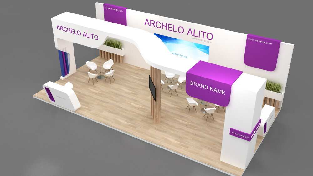 Trade Show Booth with Branded Canopy and Seating Area 3D model ...