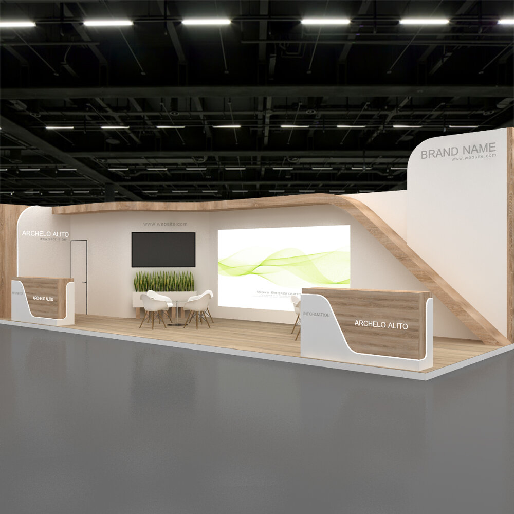 Trade Show Exhibition Booth with Wood Accents and Interactive Display ...