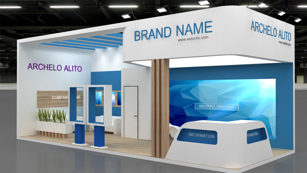 Trade Show Exhibition Booth with Interactive Display Stations 3D model ...