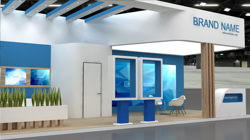 Trade Show Exhibition Booth with Interactive Display Stations 3D model ...