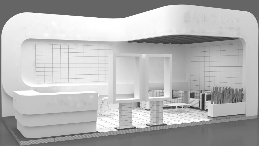 Trade Show Exhibition Booth with Digital Display and Seating Area 3D ...