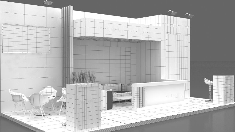 Exhibition Booth Design with Interactive Display and Seating Area 3D ...