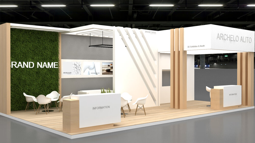 Exhibition Stand with Integrated Information Desk and Seating Area 3D ...