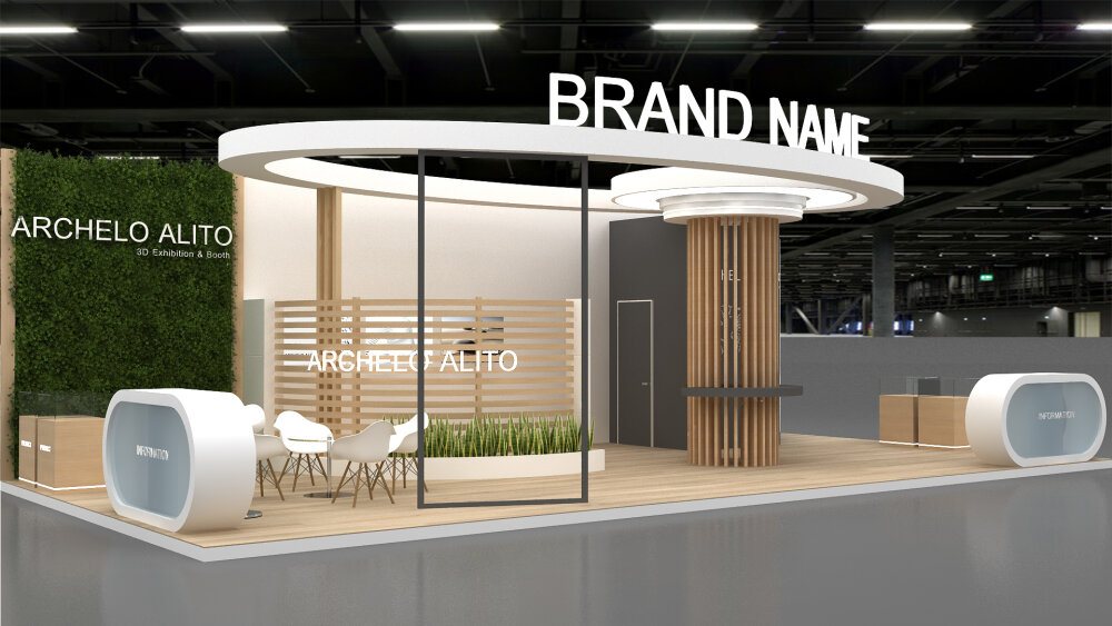 Exhibition Booth Design with Seating Area and Vertical Garden 3D model ...