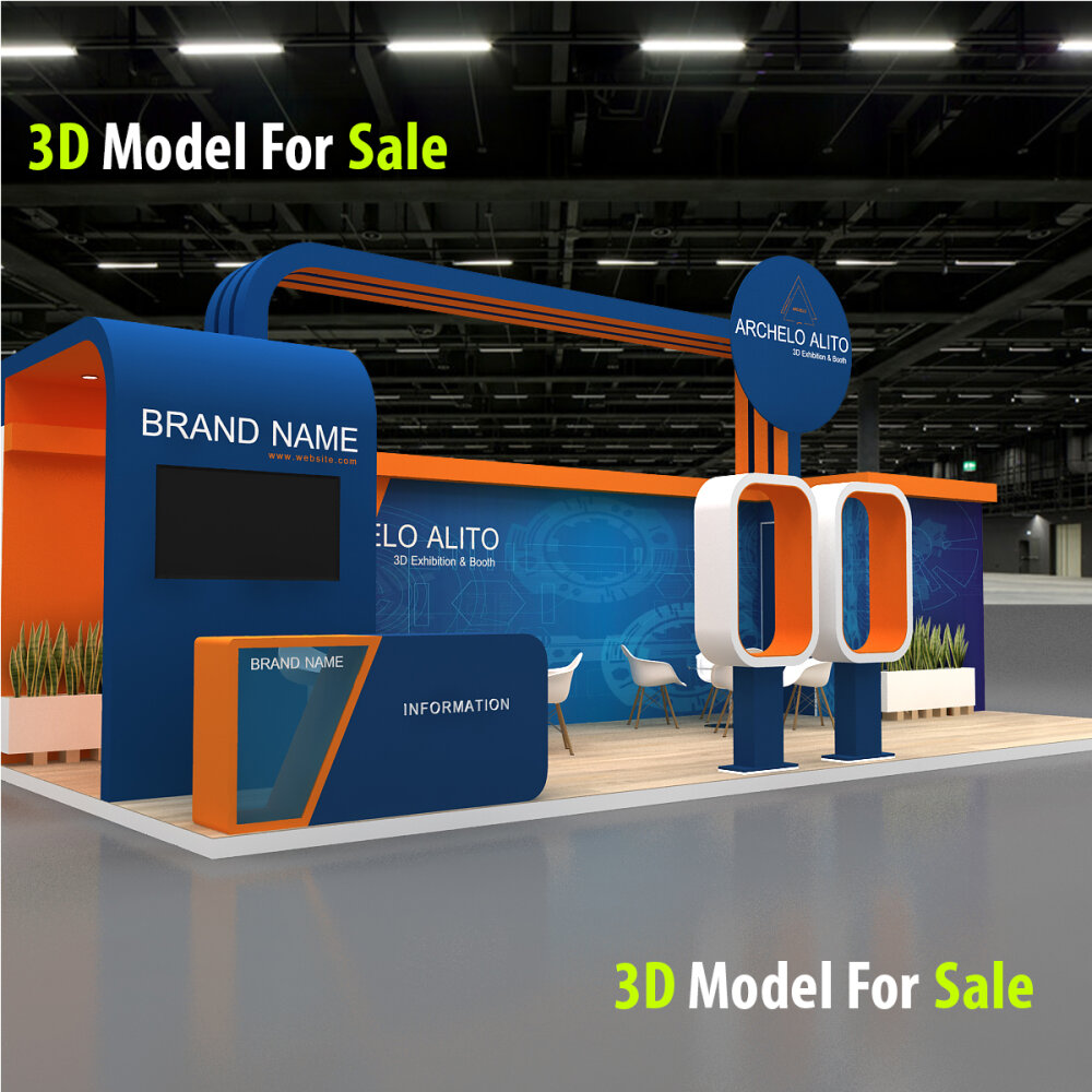 Trade Show Exhibition Booth with Seating and Branding Elements 3D model ...