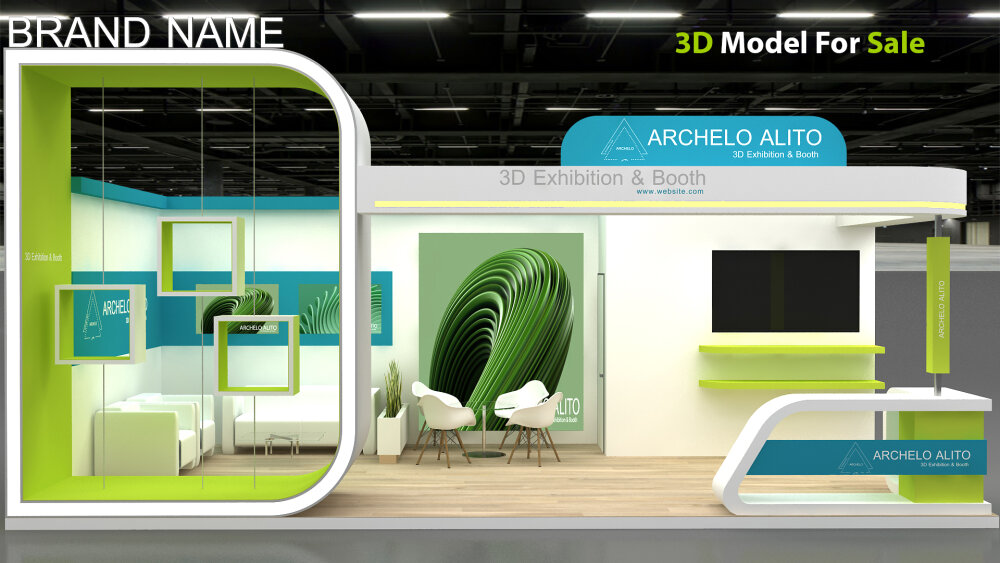 Exhibition Booth with Display Area and Reception Desk 3D model ...