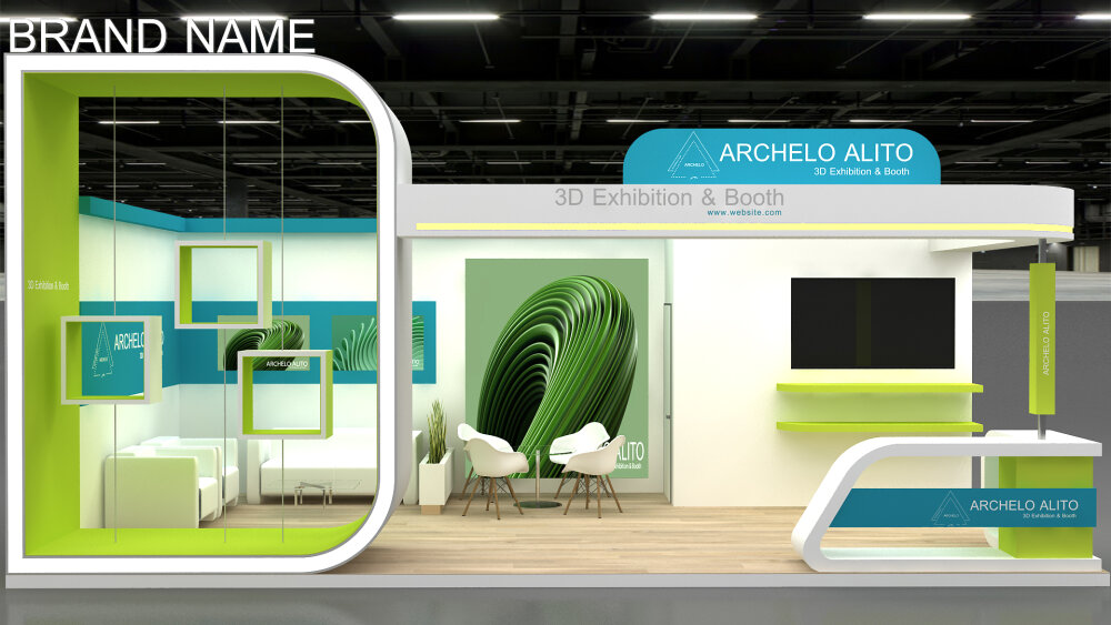 Exhibition Booth with Display Area and Reception Desk 3D model ...