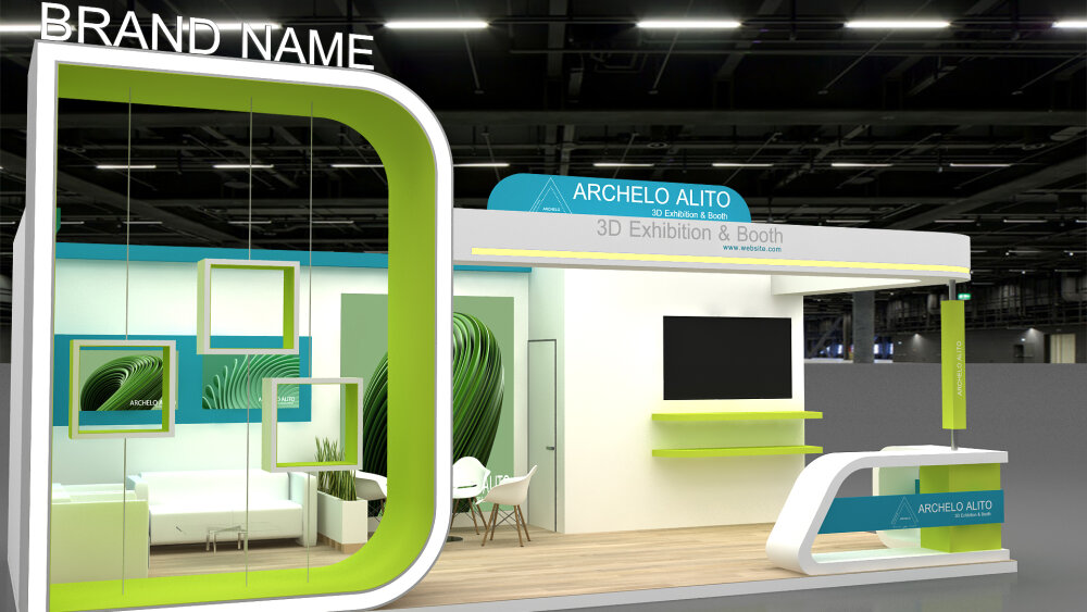 Exhibition Booth with Display Area and Reception Desk 3D model ...