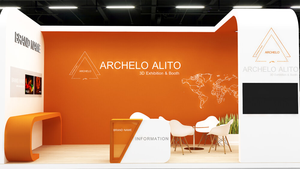 Trade Show Exhibition Booth with Branding Display Shelves 3D model ...