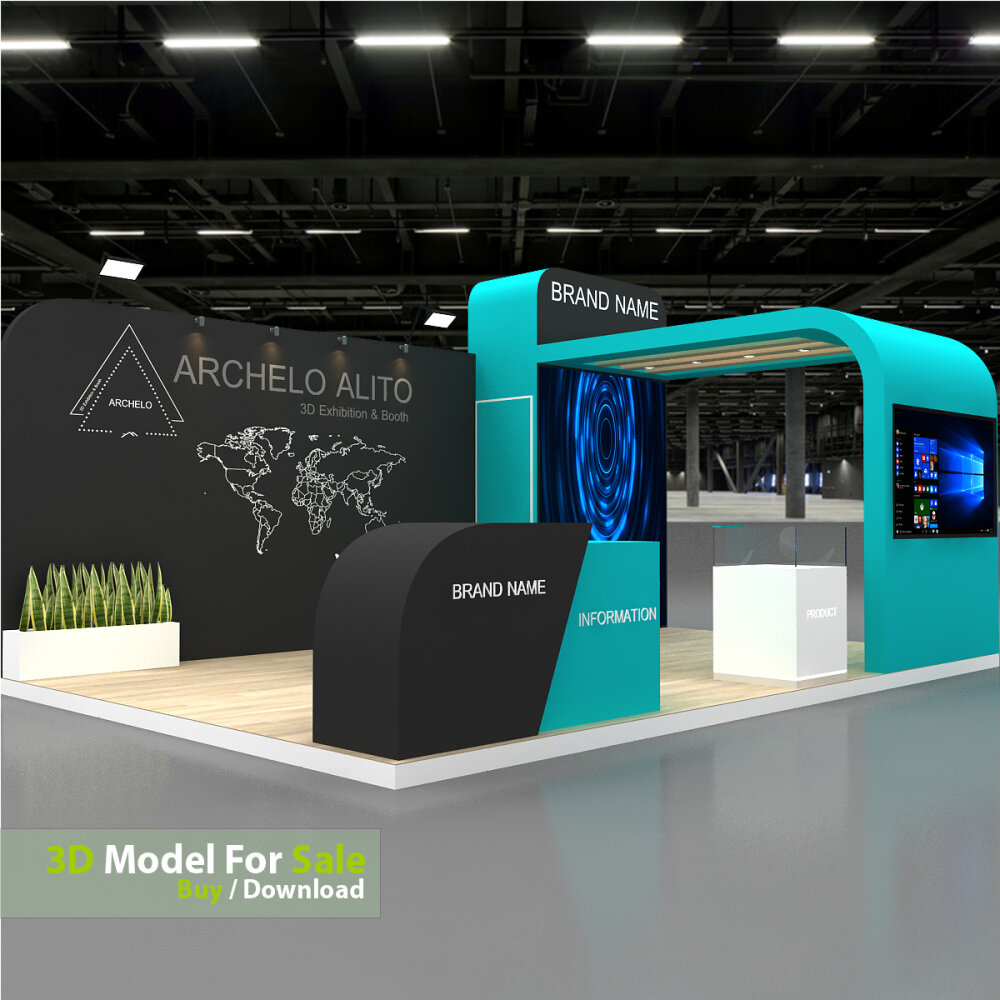 Trade Show Exhibition Booth with Reception Counter and Display Area 3D ...