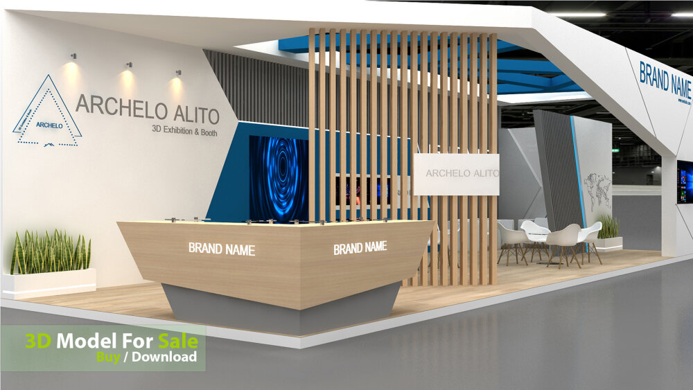Trade Show Booth with Reception and Seating Areas 3D model - Download ...