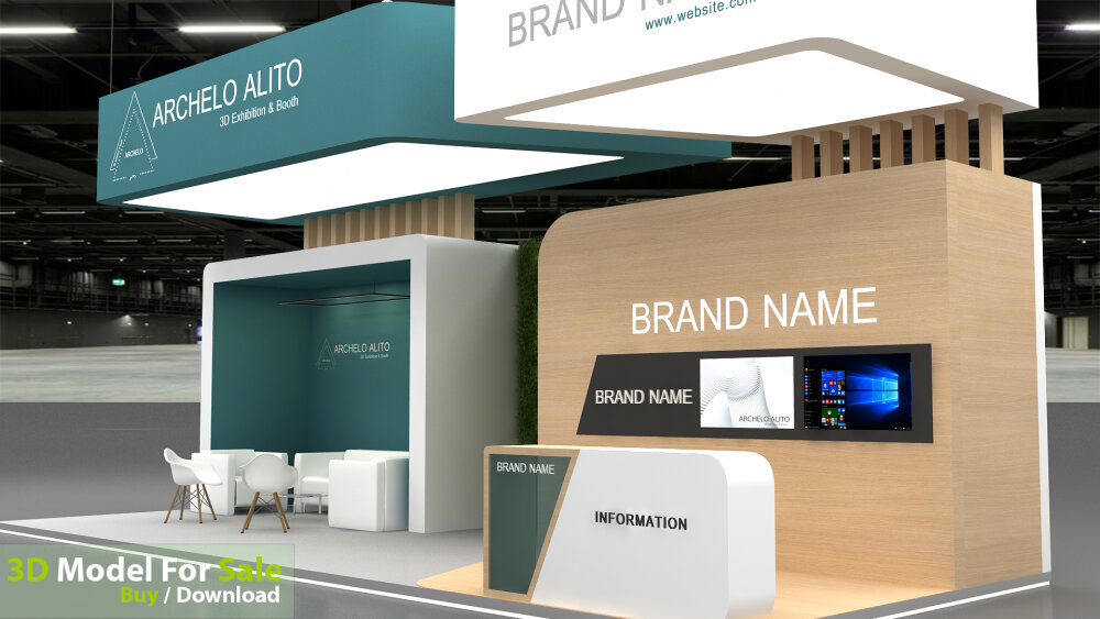 Exhibition Booth Design with Reception Area and Display Walls 3D model ...