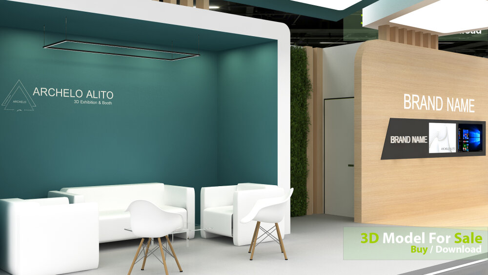 Exhibition Booth Design with Reception Area and Display Walls 3D model ...