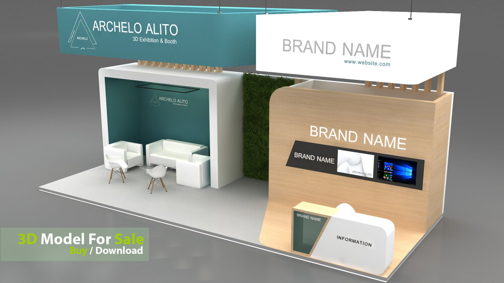 Exhibition Booth Design with Reception Area and Display Walls 3D model ...