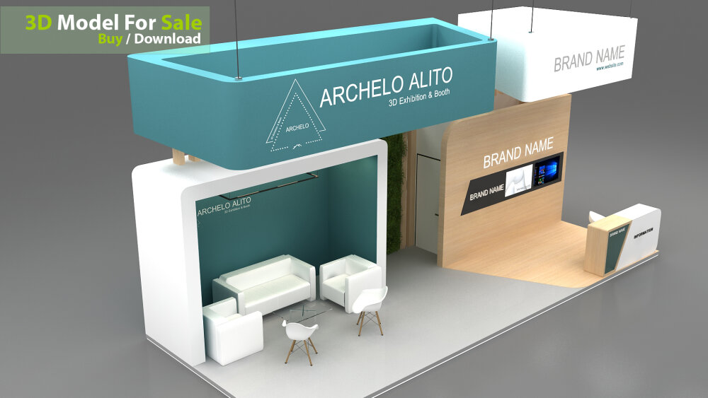 Exhibition Booth Design with Reception Area and Display Walls 3D 모델 ...