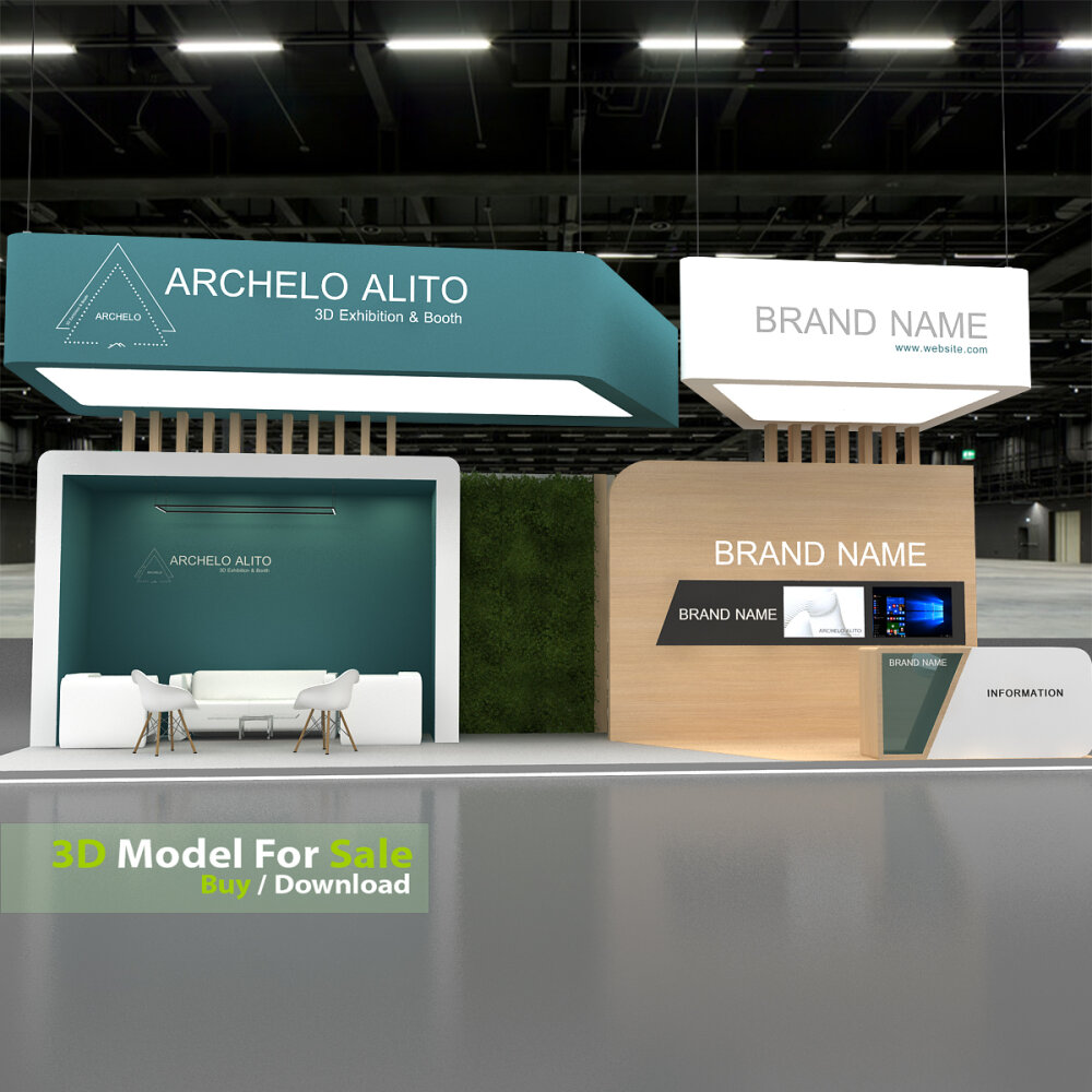 Exhibition Booth Design with Reception Area and Display Walls 3D 모델 ...