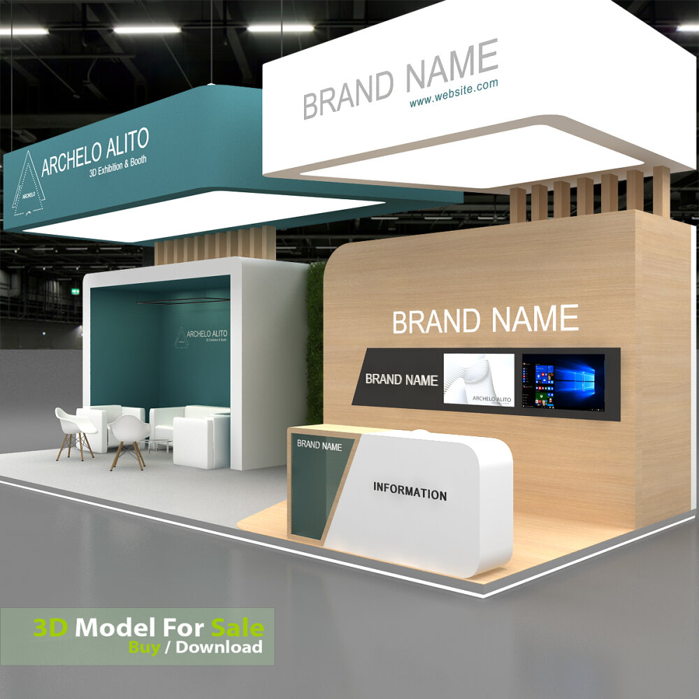 Exhibition Booth Design with Reception Area and Display Walls 3D 모델 ...