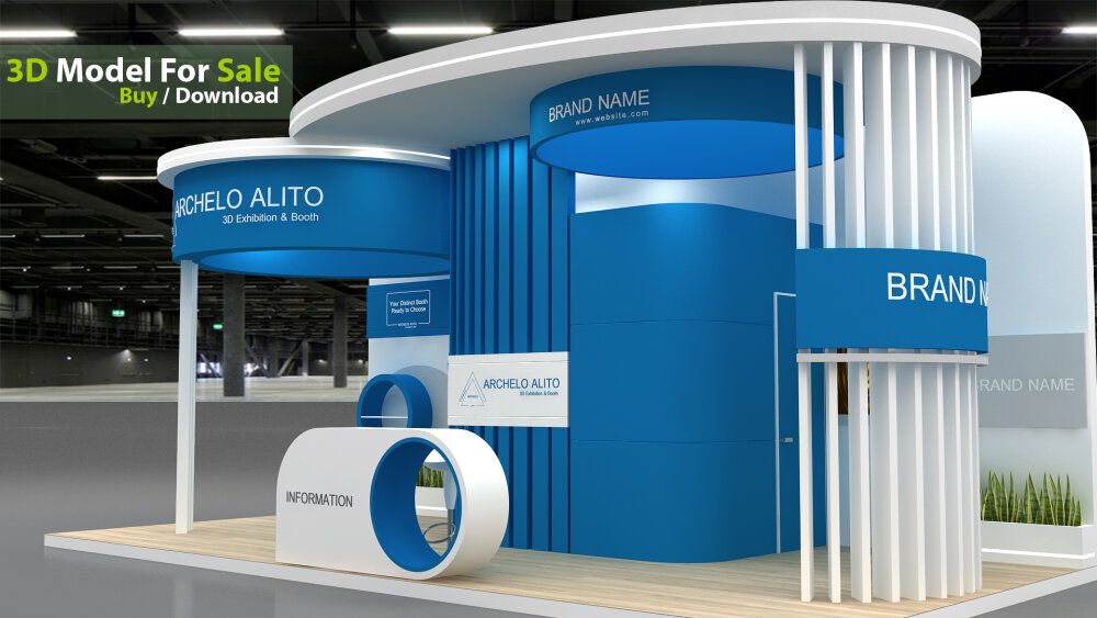 Trade Show Exhibition Booth Design with Information Counter and Seating ...