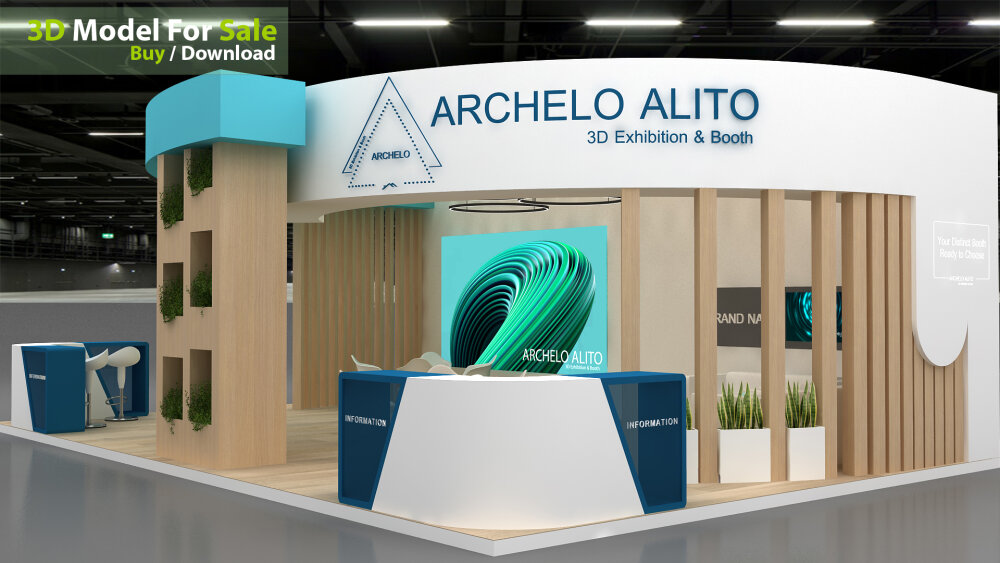 Exhibition Booth with Curved Roof and Interactive Displays Modèle 3D ...