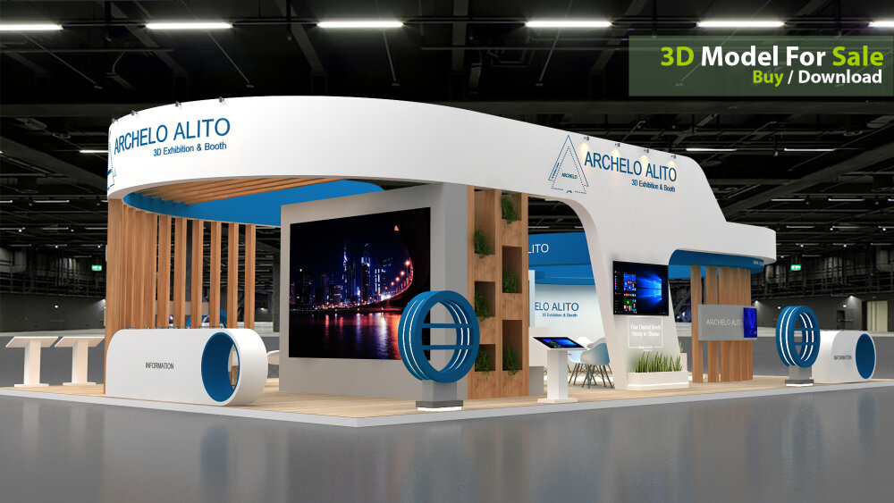 Trade Show Exhibition Booth with Branding Elements 3D model - Download ...