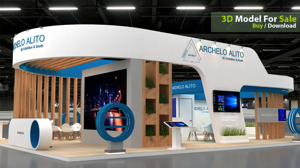 Trade Show Exhibition Booth with Branding Elements 3D model - Download ...