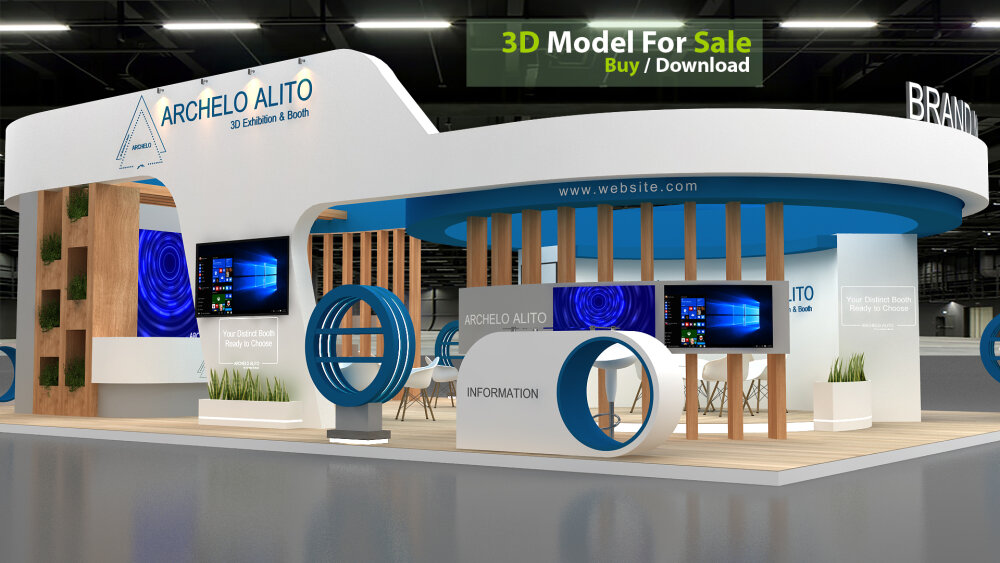 Trade Show Exhibition Booth with Branding Elements 3D model - Download ...