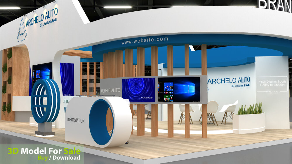 Trade Show Exhibition Booth with Branding Elements 3D model - Download ...