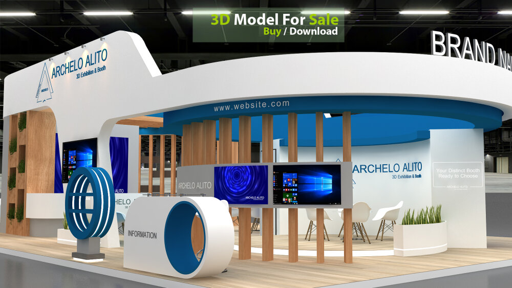 Trade Show Exhibition Booth with Branding Elements 3D model - Download ...