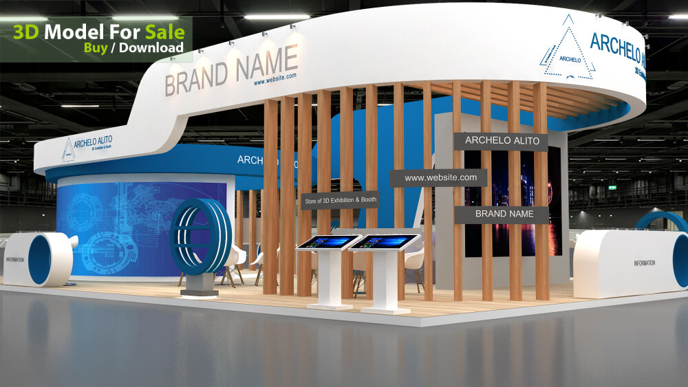 Trade Show Exhibition Booth with Branding Elements 3D model - Download ...