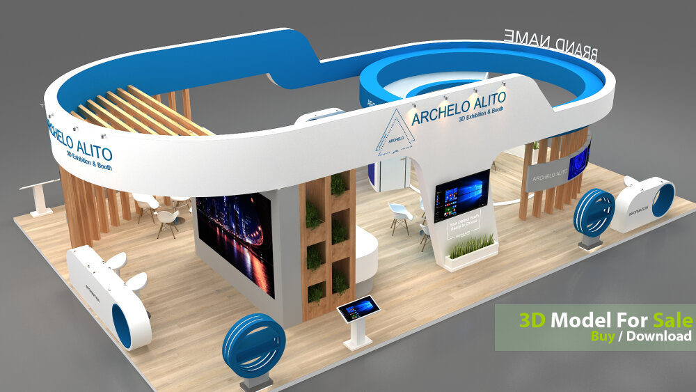Trade Show Exhibition Booth with Branding Elements 3D model - Download ...