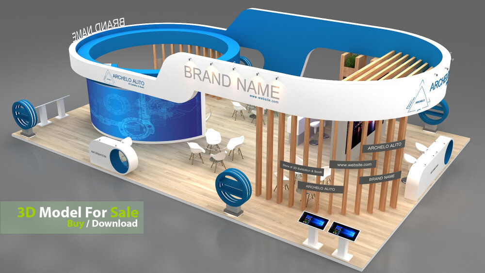 Trade Show Exhibition Booth with Branding Elements 3D model - Download ...