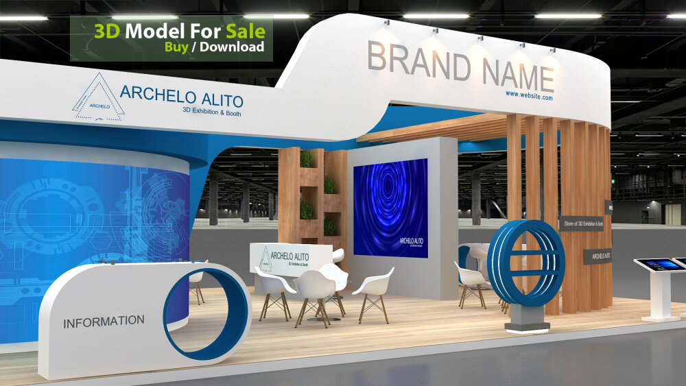 Trade Show Exhibition Booth with Branding Elements 3D model - Download ...