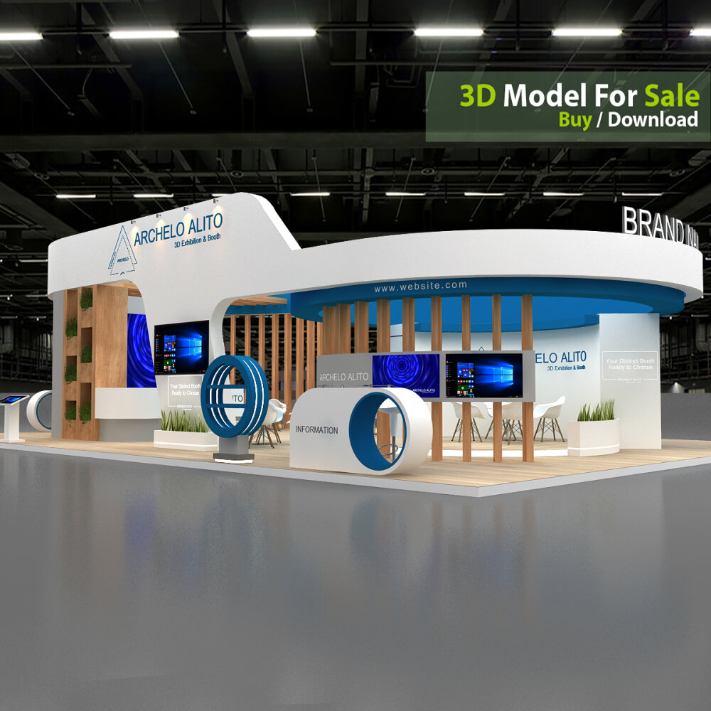 Trade Show Exhibition Booth with Branding Elements 3D model - Download ...