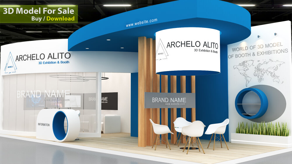 Exhibition Booth with Wooden Accents and Round Meeting Area 3D model ...
