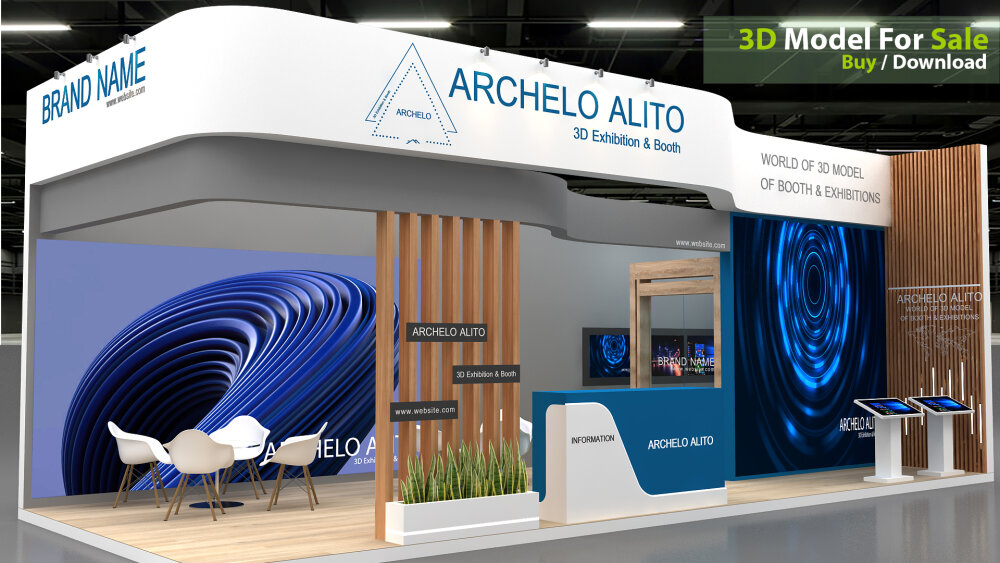 Stall Booth with Branding Display 3D model - Download Commercial Spaces ...