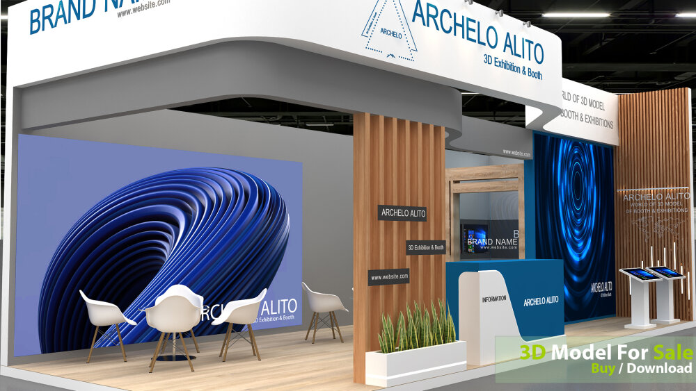 Stall Booth with Branding Display 3D model - Download Commercial Spaces ...