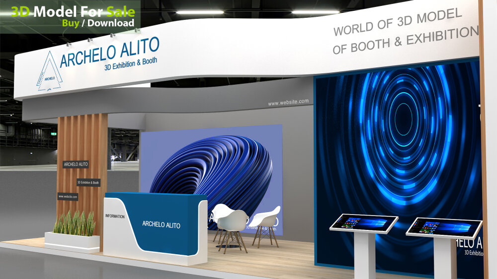 Stall Booth with Branding Display 3D model - Download Commercial Spaces ...