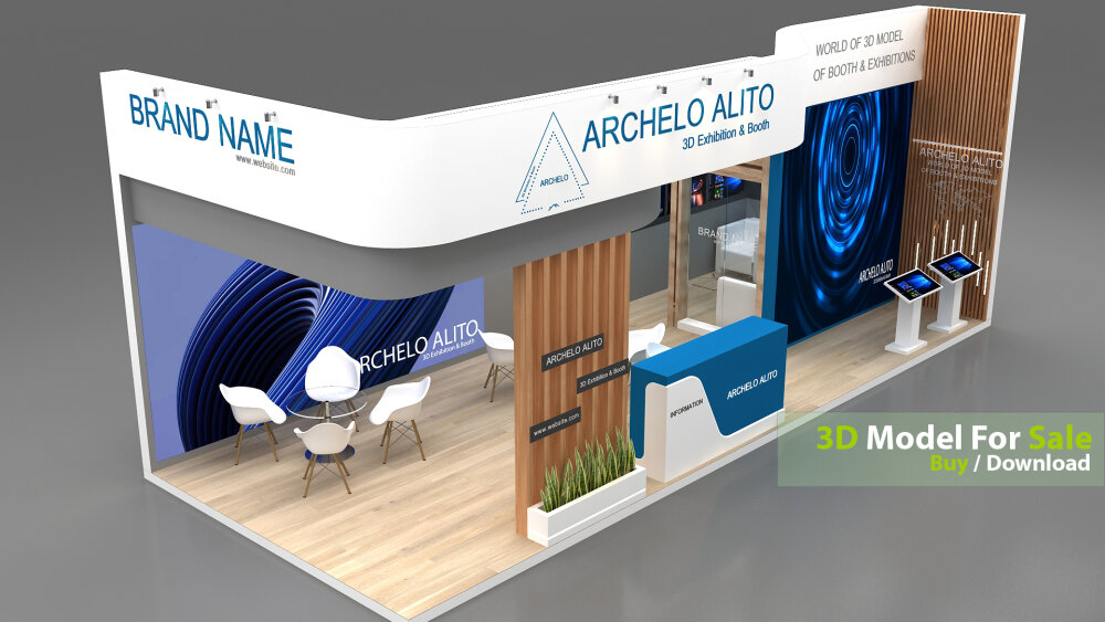 Stall Booth with Branding Display 3D model - Download Commercial Spaces ...